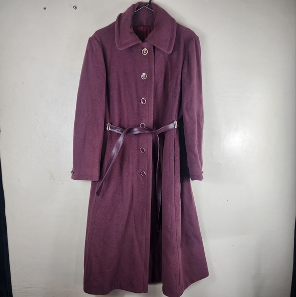 Jackets & Coats | Vintage Duster Coat Merlot Buttoned Belted Women Gold ...
